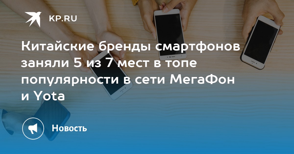 Китайские бренды смартфонов заняли 5 из 7 мест в топе популярности в сети МегаФон и Yota - KP.RU